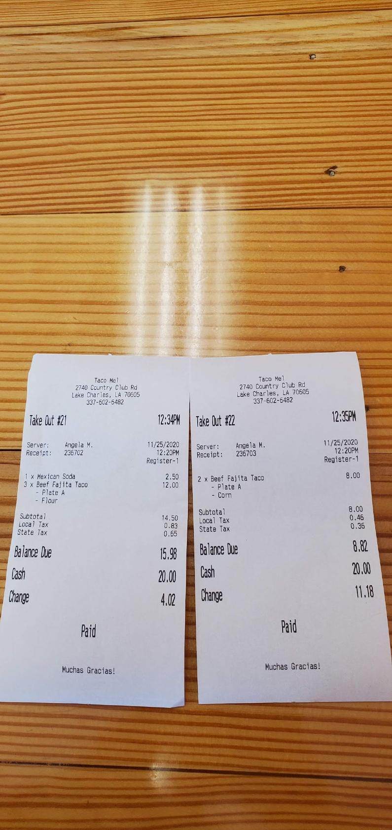 Menu at Taco Mel restaurant, Lake Charles