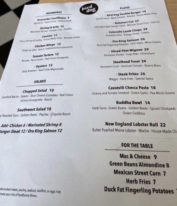 Menu at Bird Dog pub & bar, Mattawan