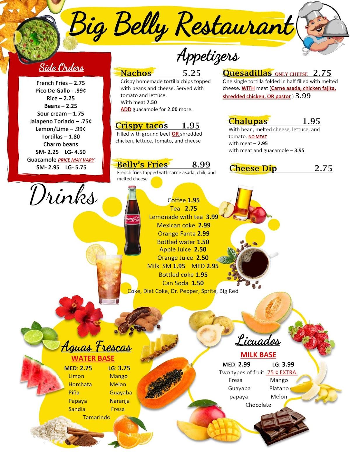 Menu at Big Belly Restaurant, Corpus Christi