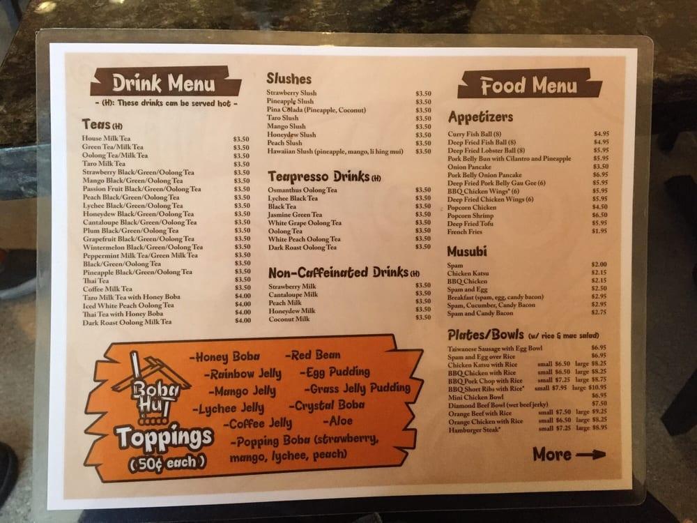 Menu at Boba Hut restaurant, Las Vegas, S Rainbow Blvd