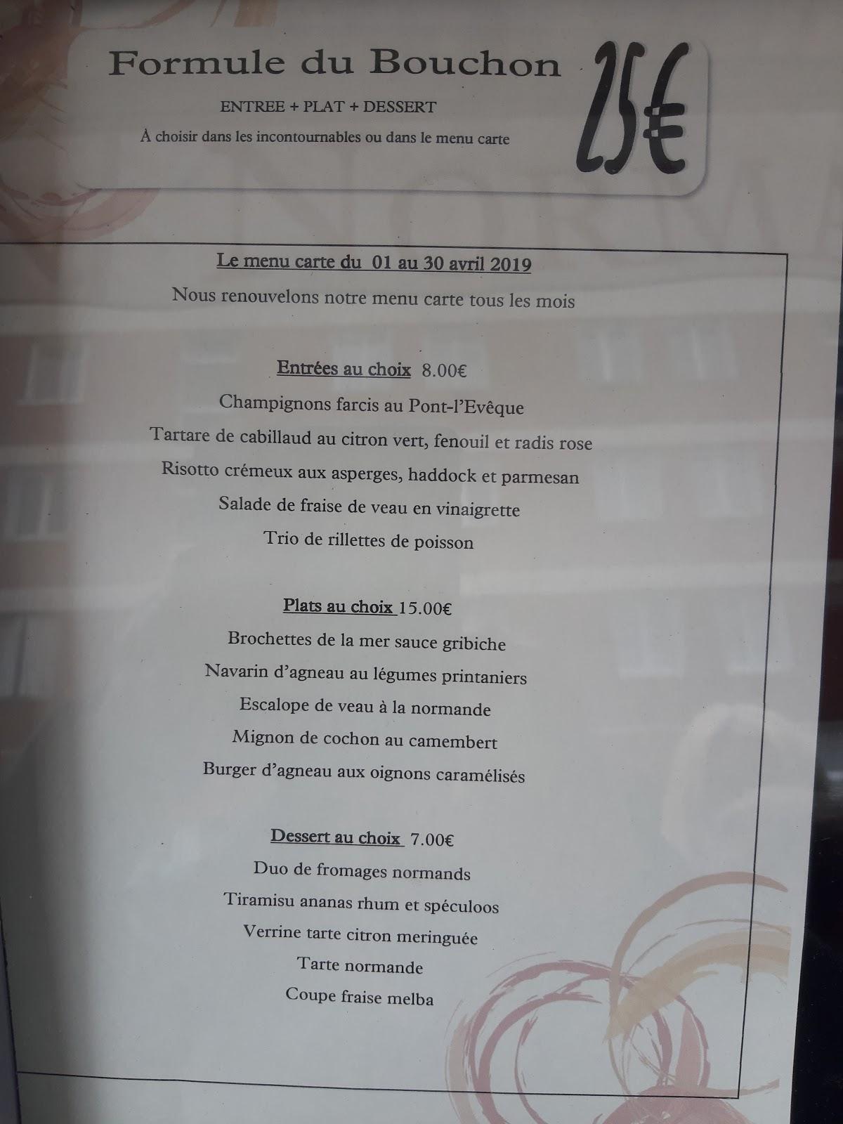 Menu au BOUCHON NORMAND restaurant, Le Havre
