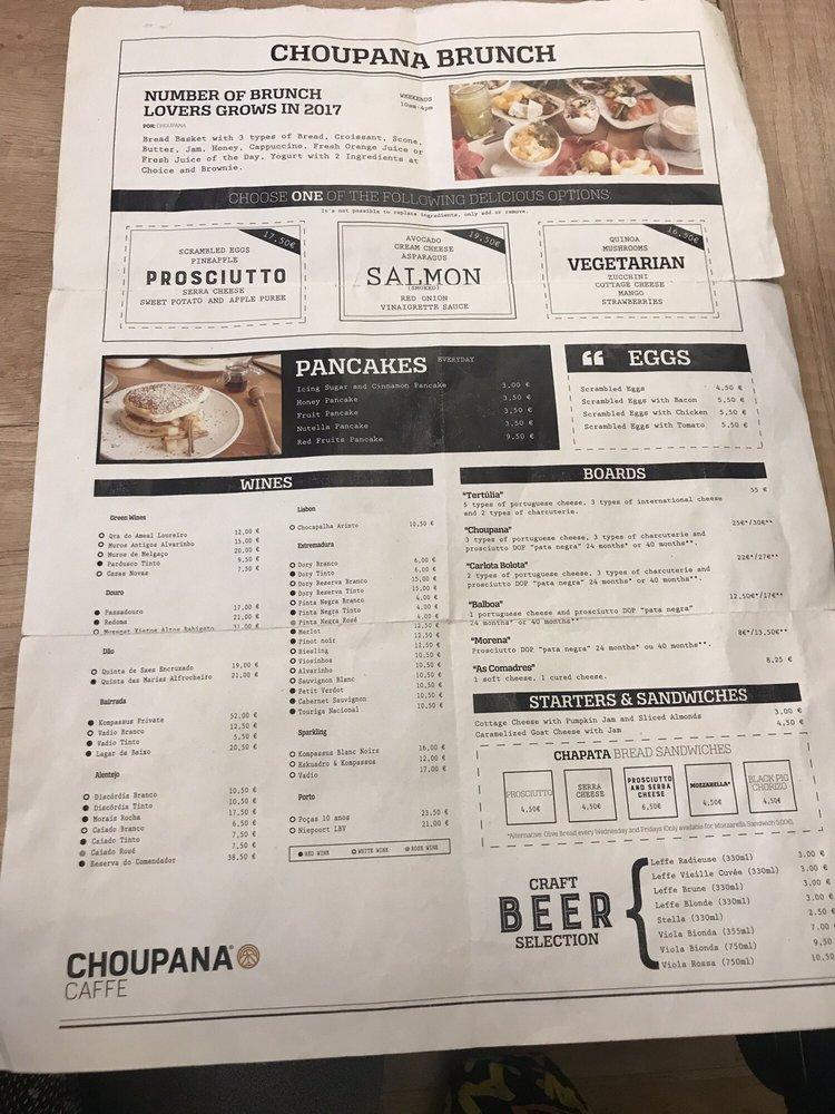 Menu em Choupana Caffé café, Lisboa, Av. da República 25A