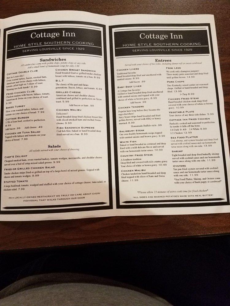 Menu at Cottage Inn restaurant, Louisville, 570 Eastern Pkwy