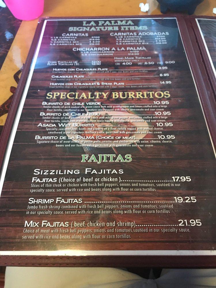 Menu at La Palma Mexican Grill & Cantina restaurant, Palmdale