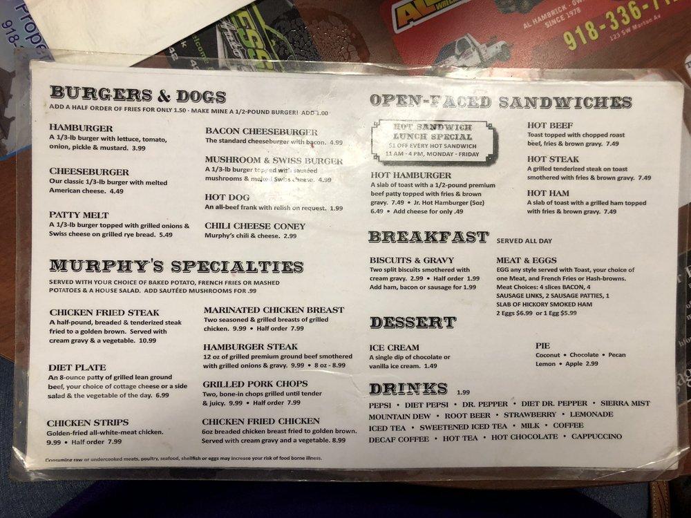 Menu at Murphy's Original Steak House steakhouse, Bartlesville