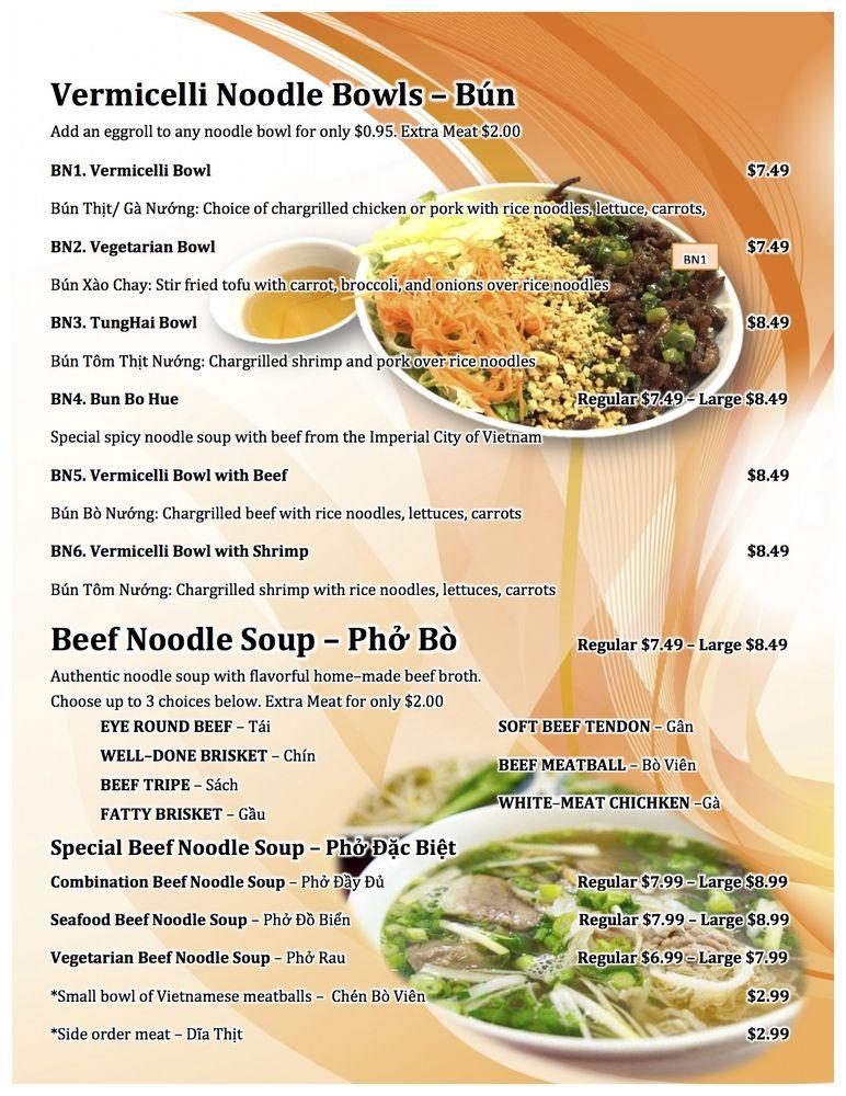 Menu at Pho Tung Hai restaurant, Houston, North Fwy
