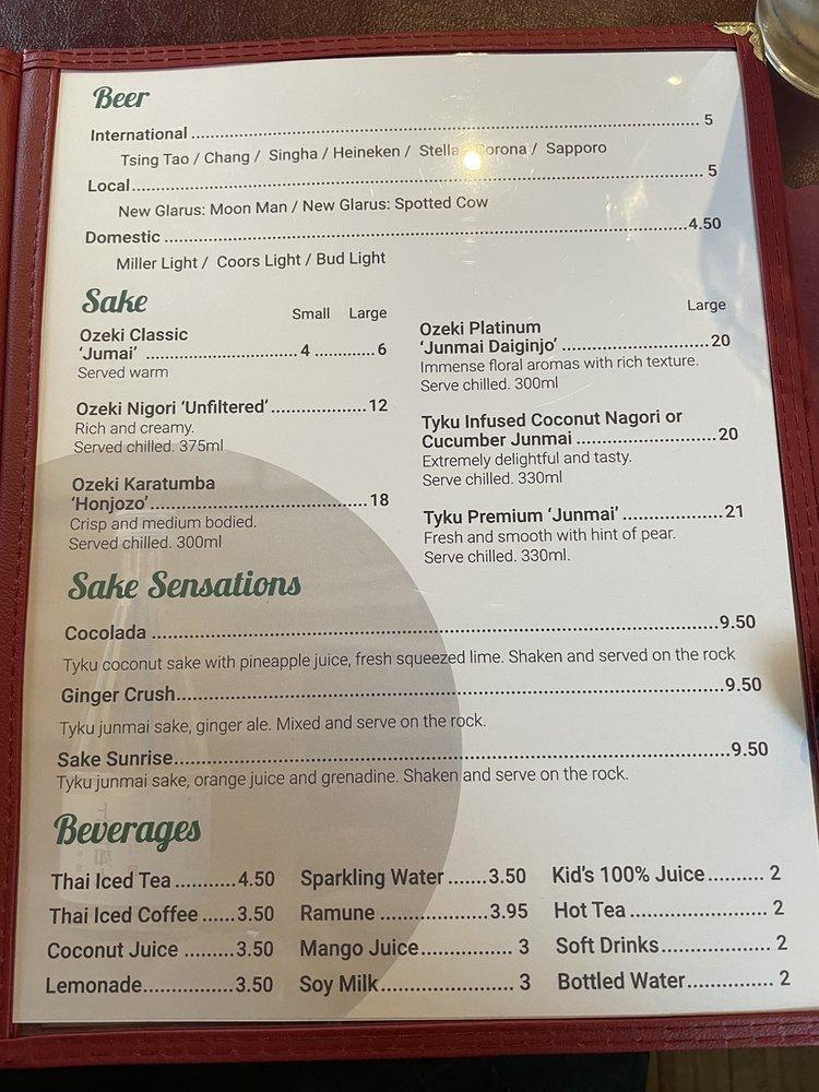 Menu at Sabai Sabai Thai & Sushi restaurant., Lake Geneva