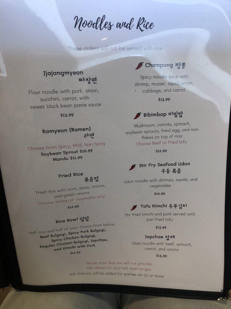 Menu at Seoul Korean Kitchen restaurant, Evans
