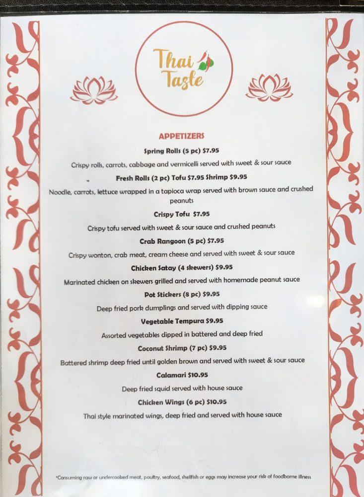 Menu at Thai Taste Restaurant, DuPont
