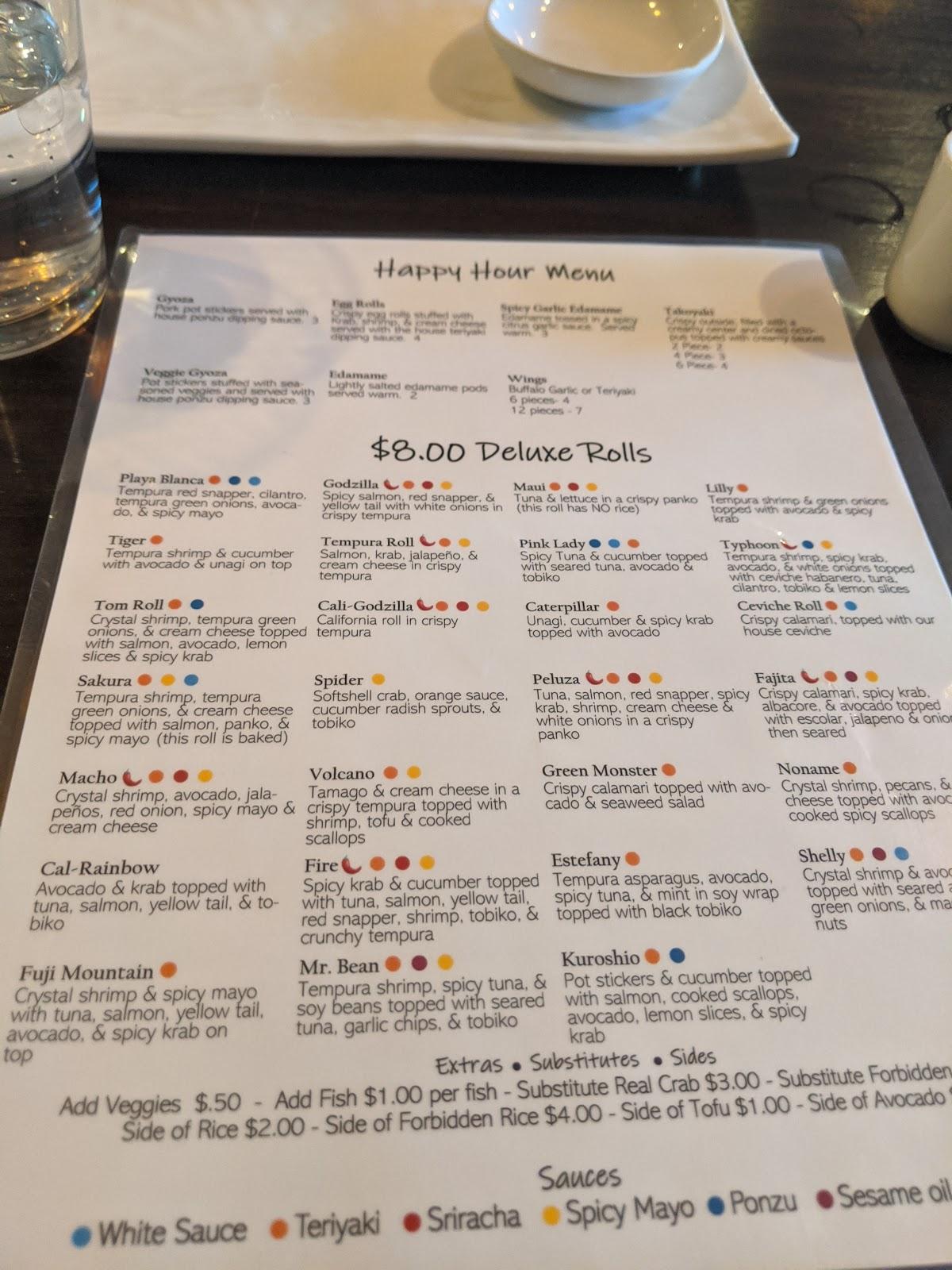 Menu at Yūgen Cuisine restaurant, South Lake Tahoe