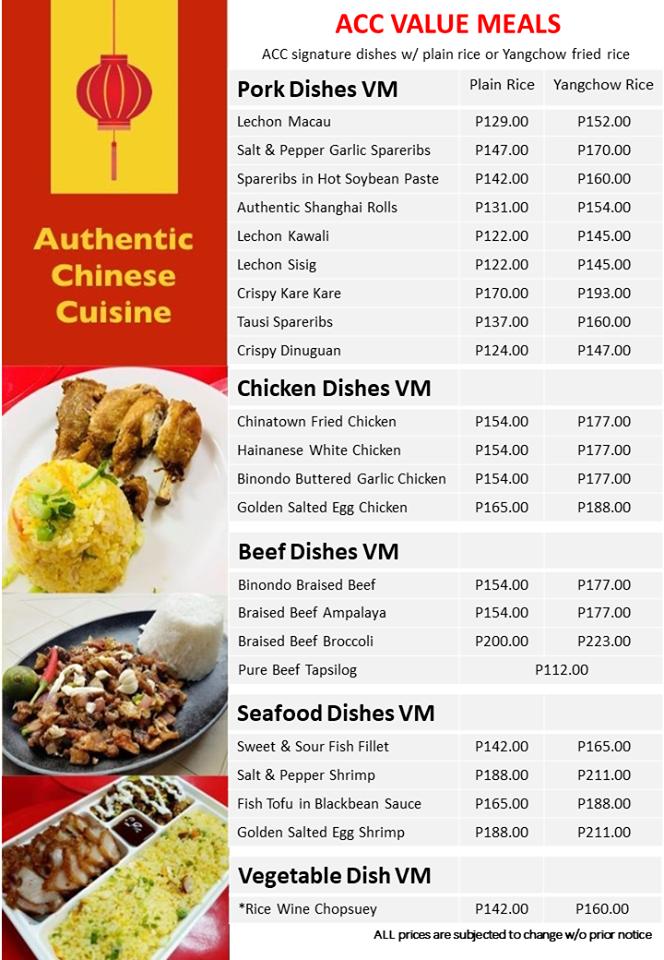 Menu at Authentic Chinese Cuisine restaurant, Biñan