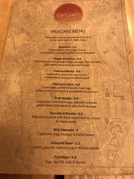 Menu at Café East cafe, London, 426 Roman Rd