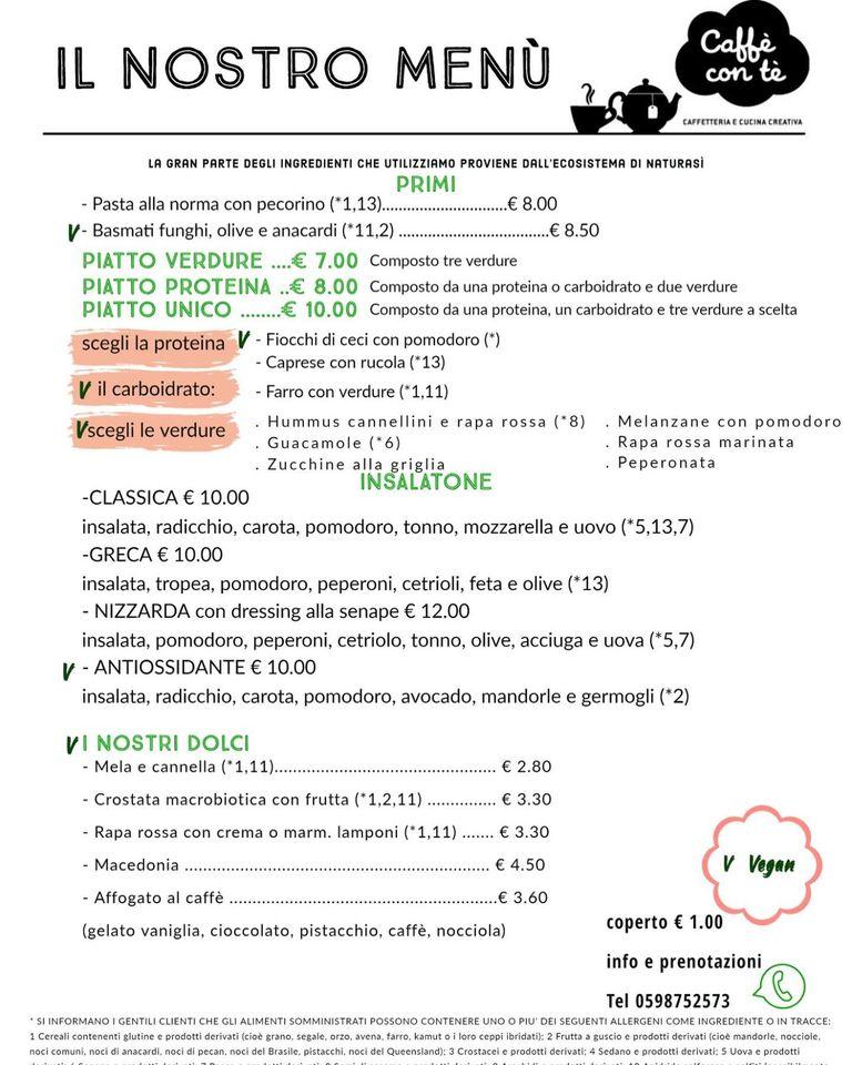 Menu at Coffee with Tea restaurant, Modena