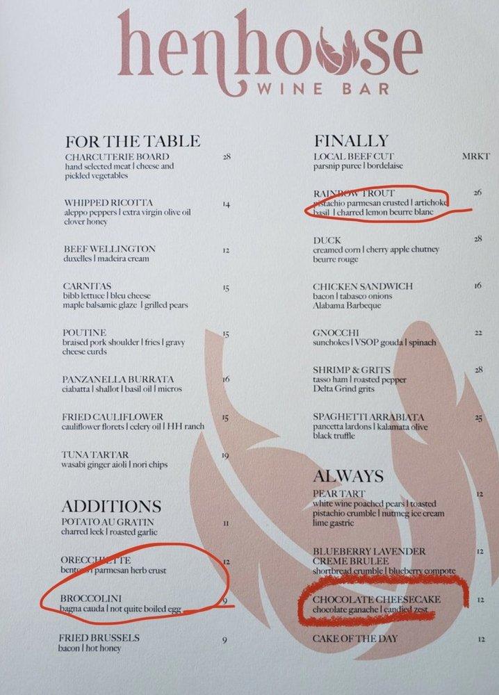 Menu at Hen House pub & bar, Memphis