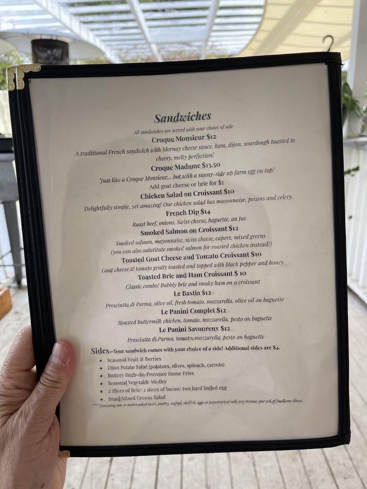 Menu at La Parisienne French restaurant and bakery, Aiken
