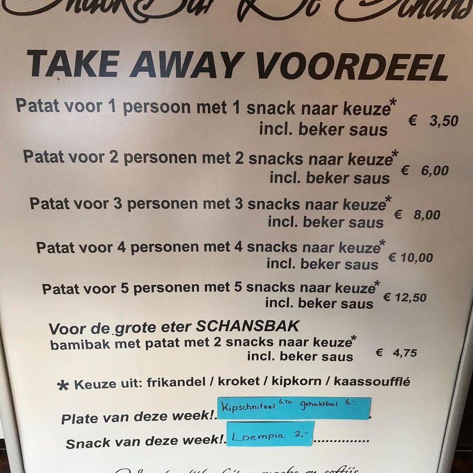 Menu at Snackbar De Schans, Lemmer