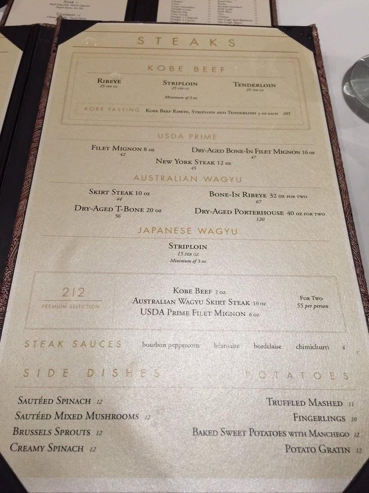 Menu at 212 Steakhouse, West New York