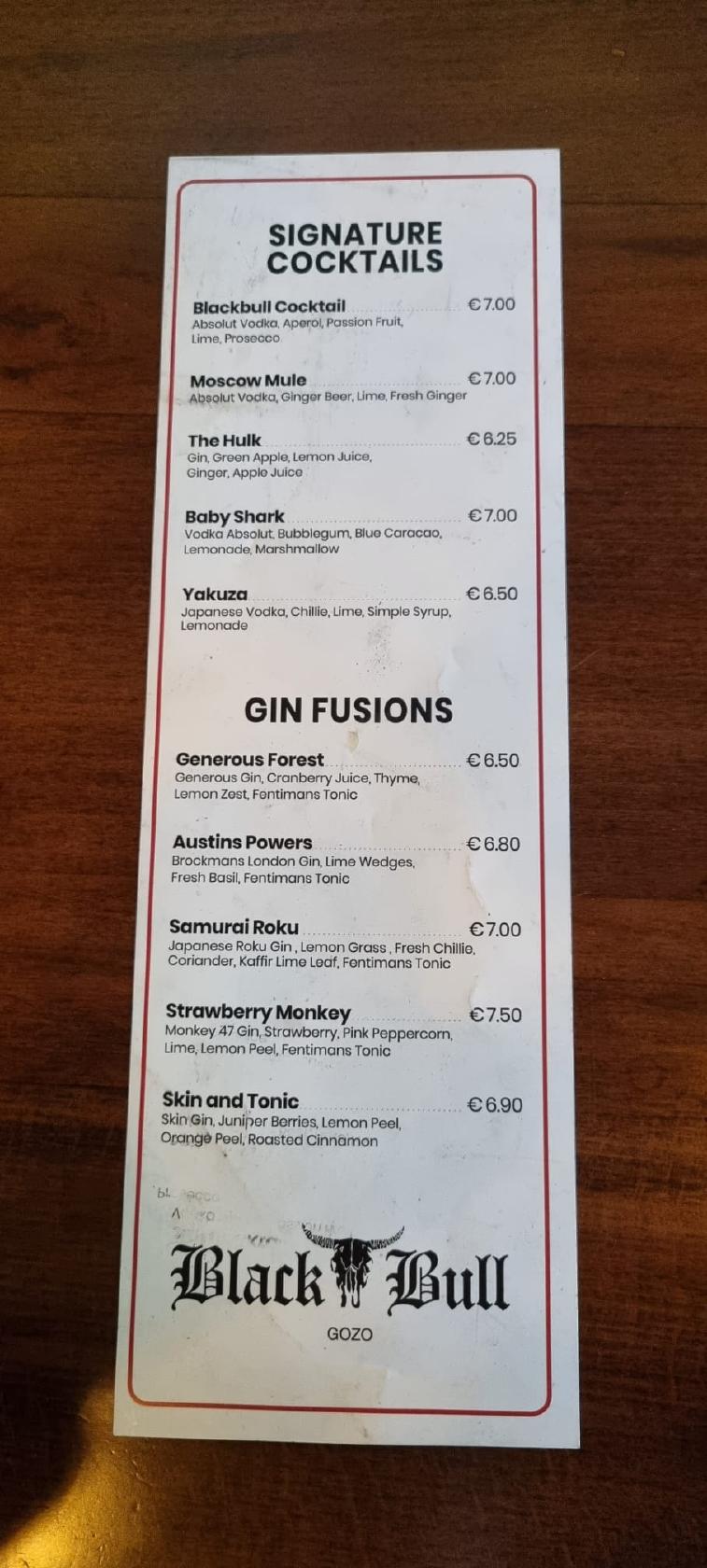 Menu at Burgers.Ink restaurant, Ghajnsielem