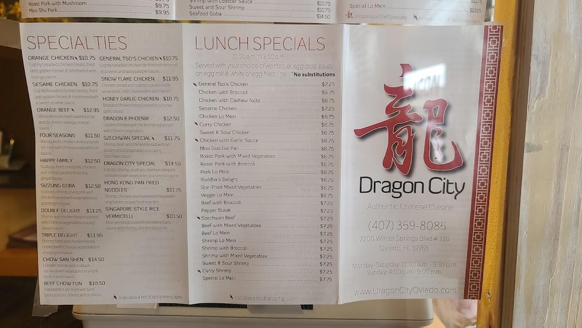 Menu at Dragon City restaurant, Oviedo, Winter Springs Blvd