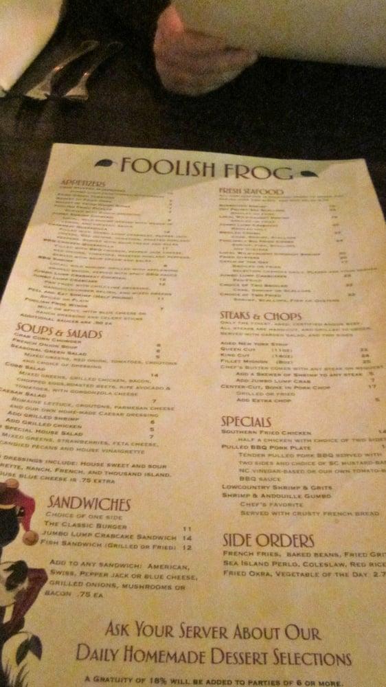 Menu at Foolish Frog restaurant, Saint Helena Island