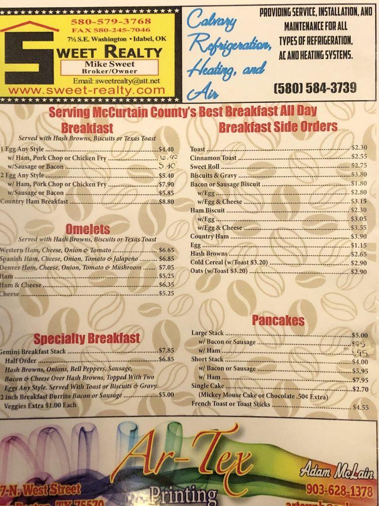 Menu at Gemini Coffee Shop restaurant, Idabel