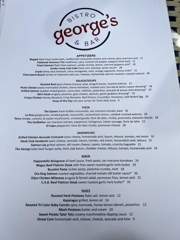 Menu at George's pub & bar, West University Place