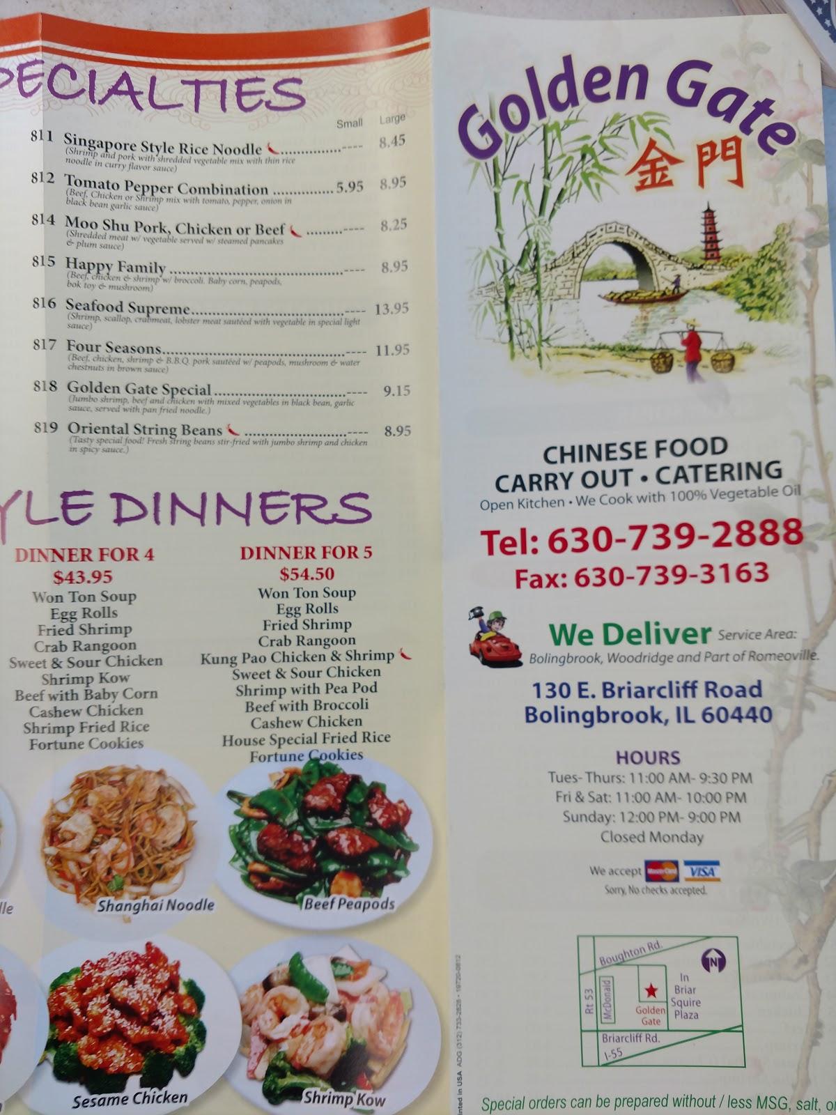 Menu at Golden Gate restaurant, Bolingbrook, 130 E Briarcliff Rd