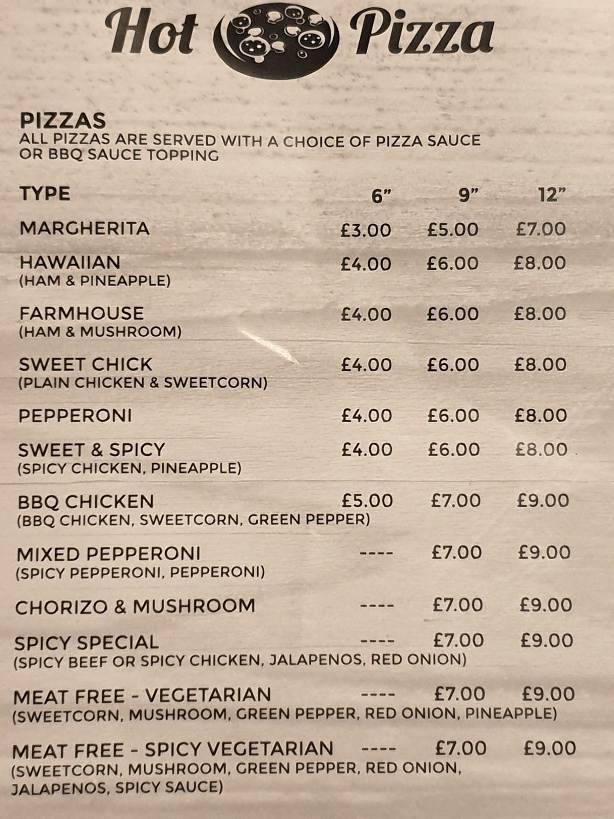 Menu at Hope Pizza House pizzeria, Hope