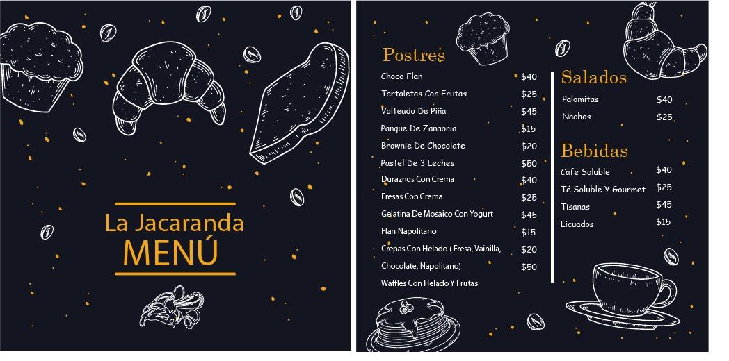 Menu at LA JACARANDA desserts, Asunción Nochixtlán