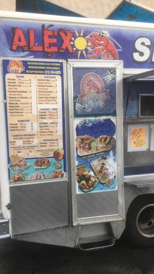 Menu at Mariscos Alex restaurant, San Diego, Fairmount Ave