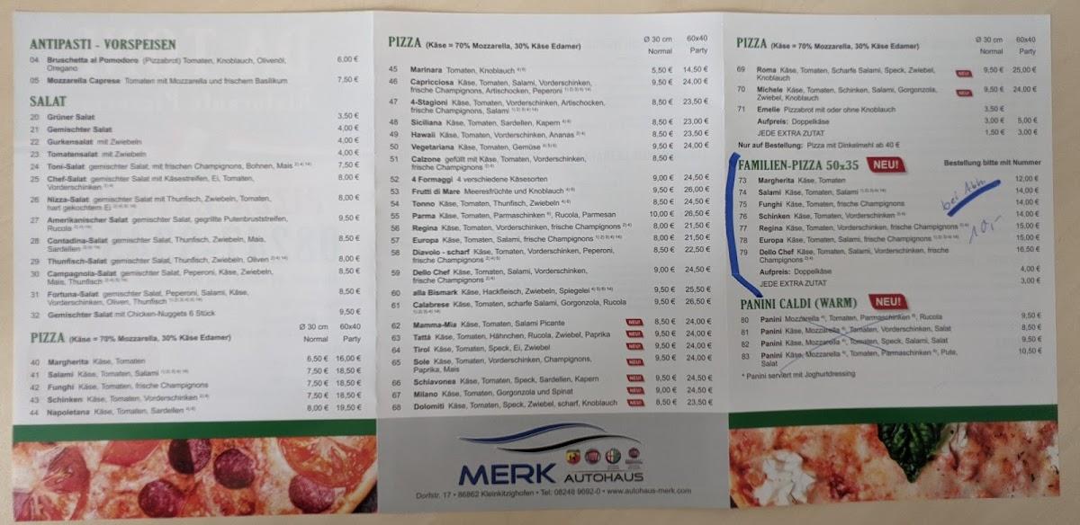 Speisekarte von PiZZA SERVICE DA TONi, Bad Wörishofen
