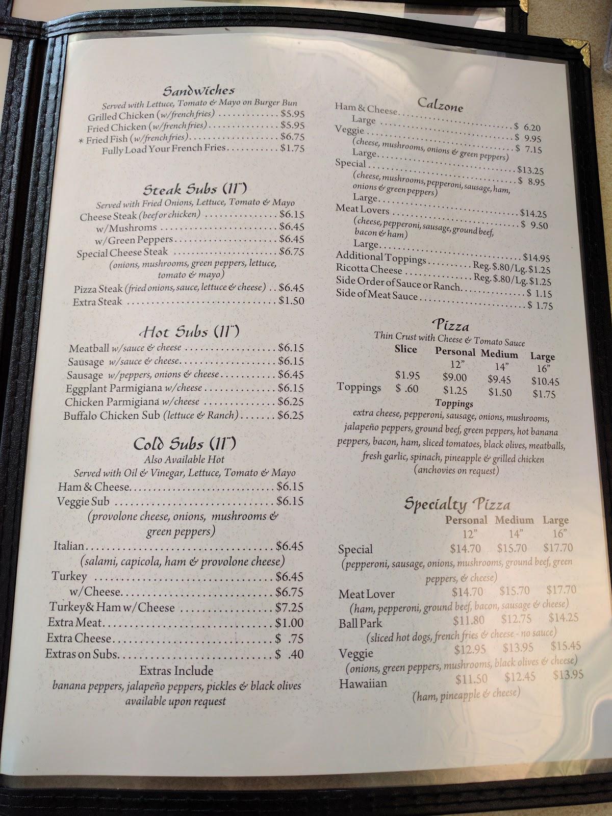 Menu at Scotto's Pizza pizzeria, Glasgow