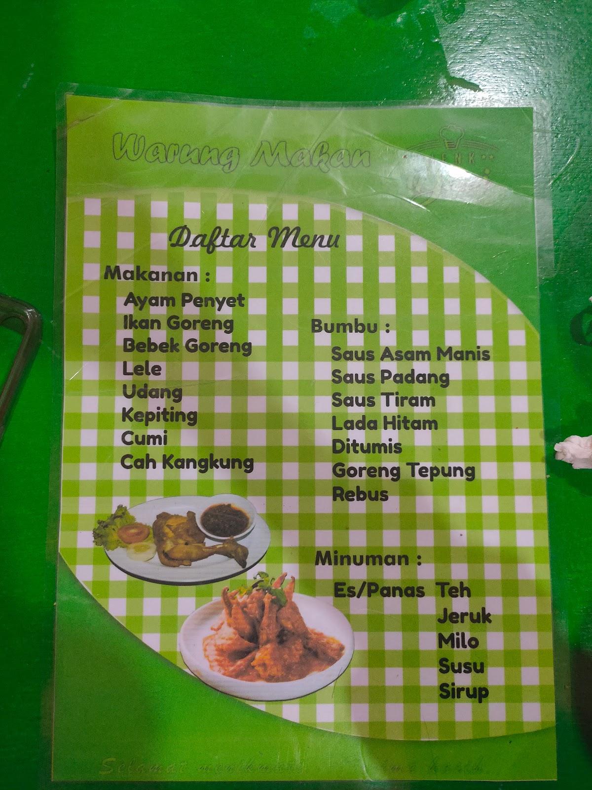 Carta del restaurante Seafood Jeng Dewi, Tarakan