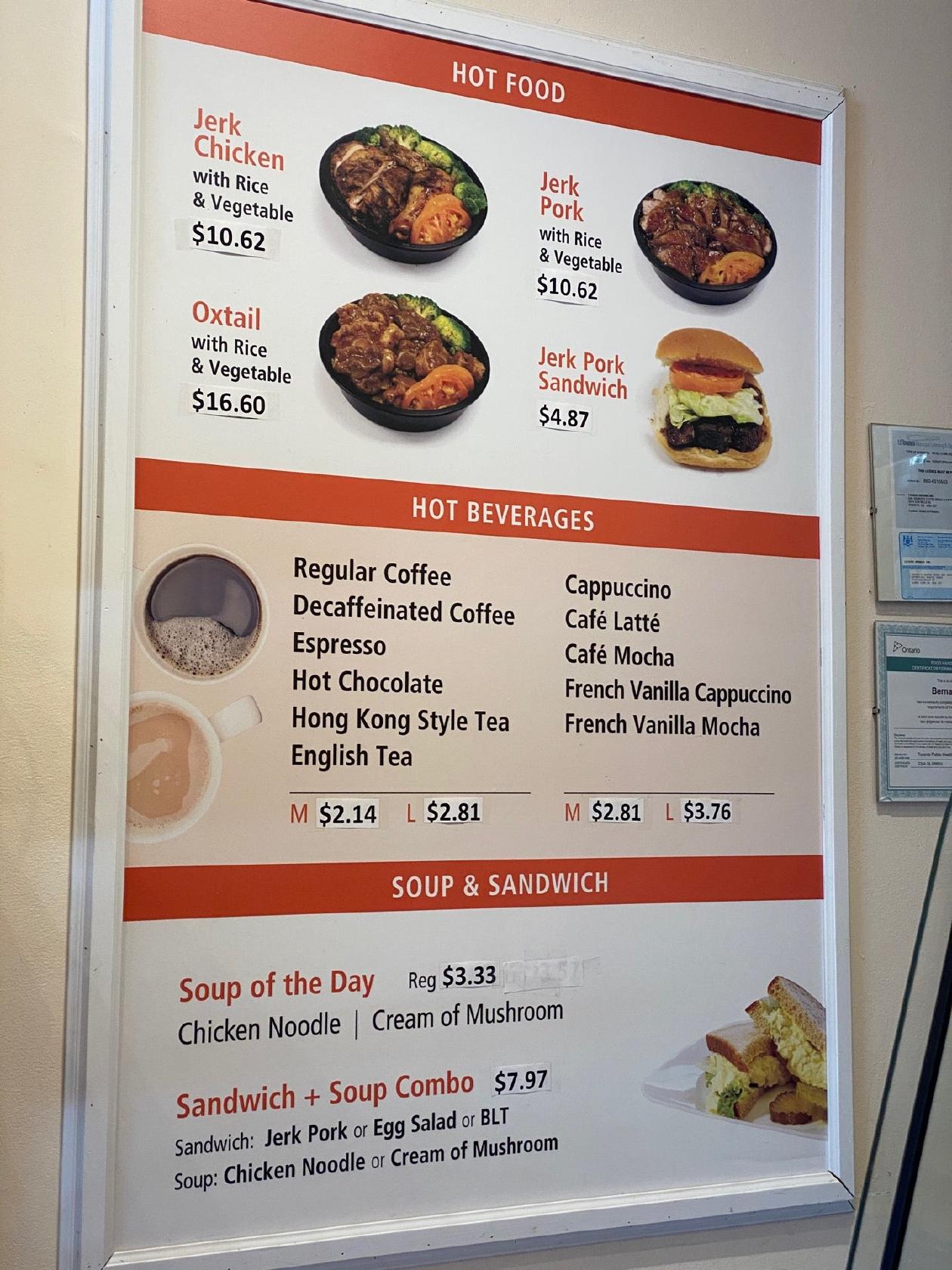 Menu at Tastee Patisserie restaurant, Toronto, Don Mills Rd