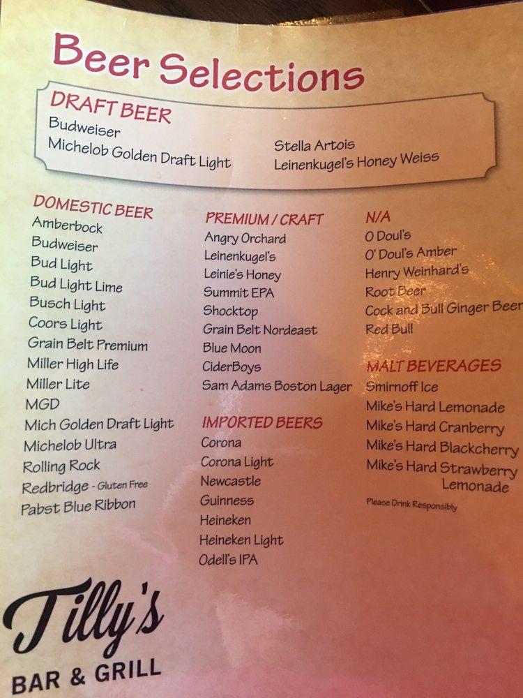 Menu at Tilly's Oronoco LLC pub & bar, Oronoco, Lake Shady Ave S