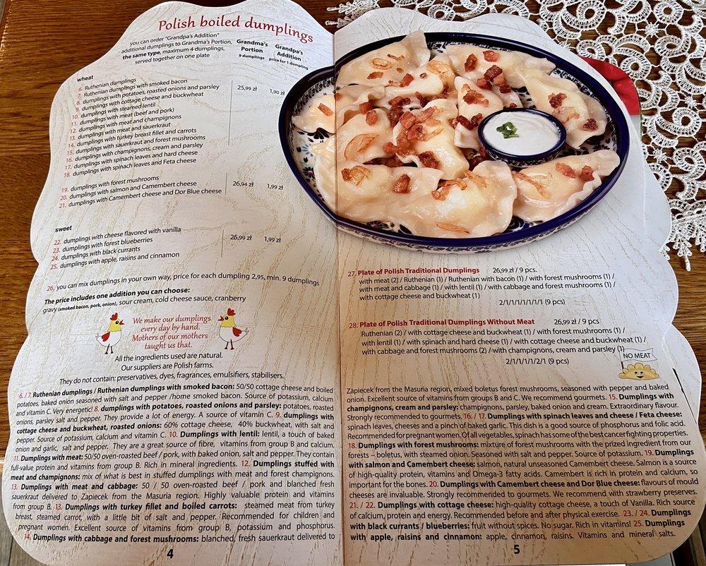 Menu at Zapiecek restaurant, Warsaw, Nowy Świat 64