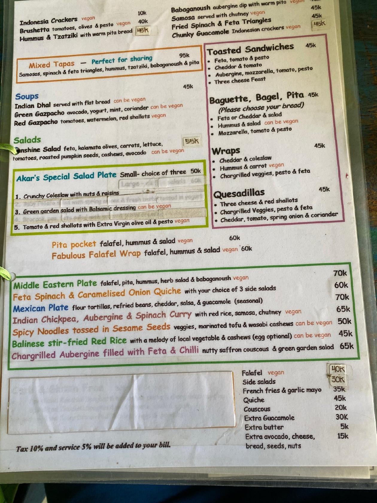 Carta de Akar Cafe, Kaliasem