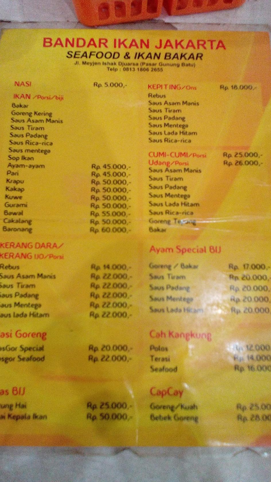 Menu at BANDAR IKAN JAKARTA restaurant, Bogor, Jl. Mayjend Ishak ...