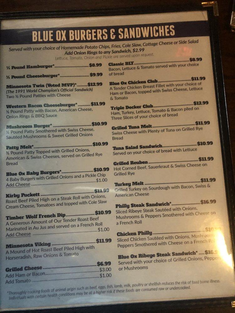 Menu at Blue Ox Central pub & bar, Las Vegas, S Eastern Ave