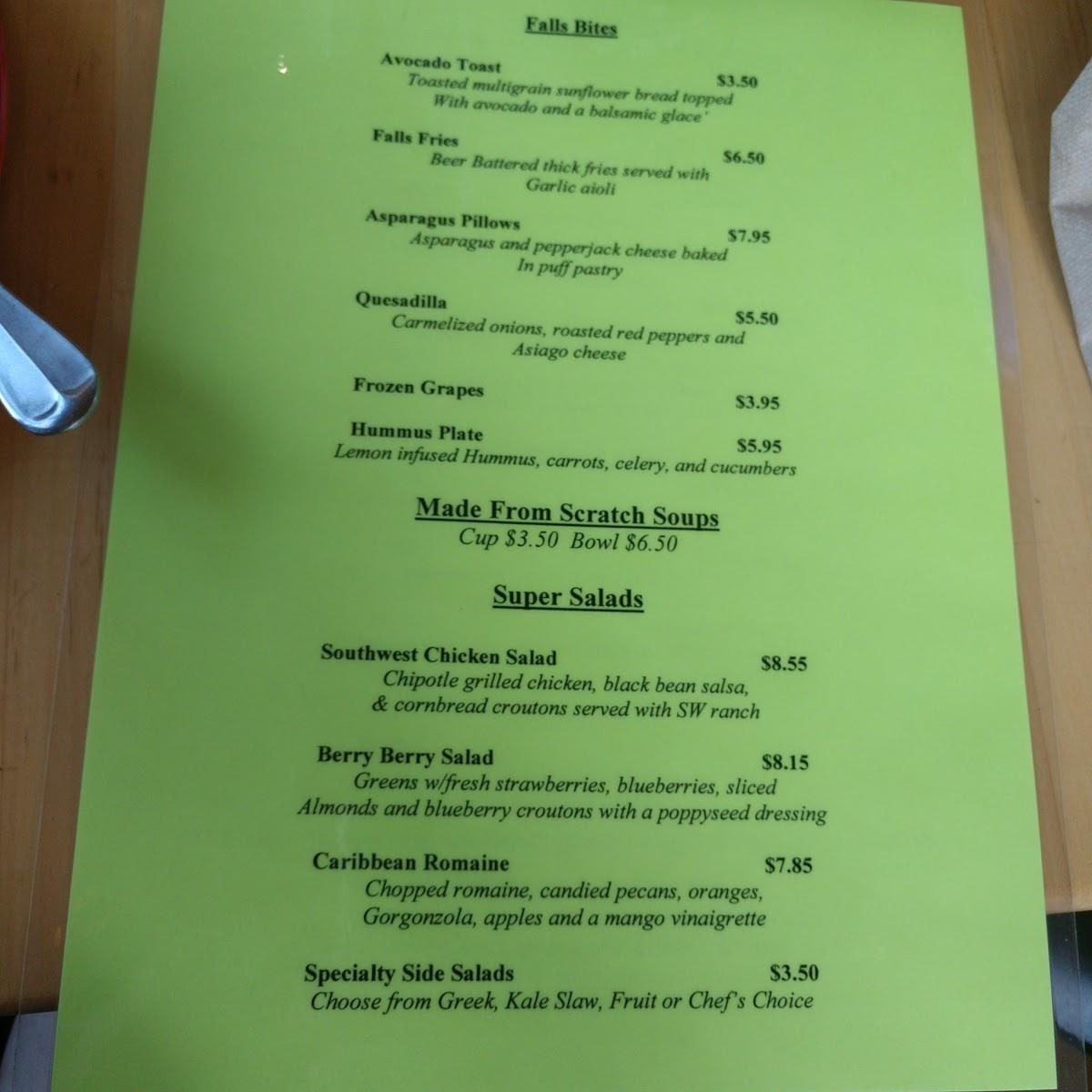 Menu at Falls Overlook Cafe, Sioux Falls