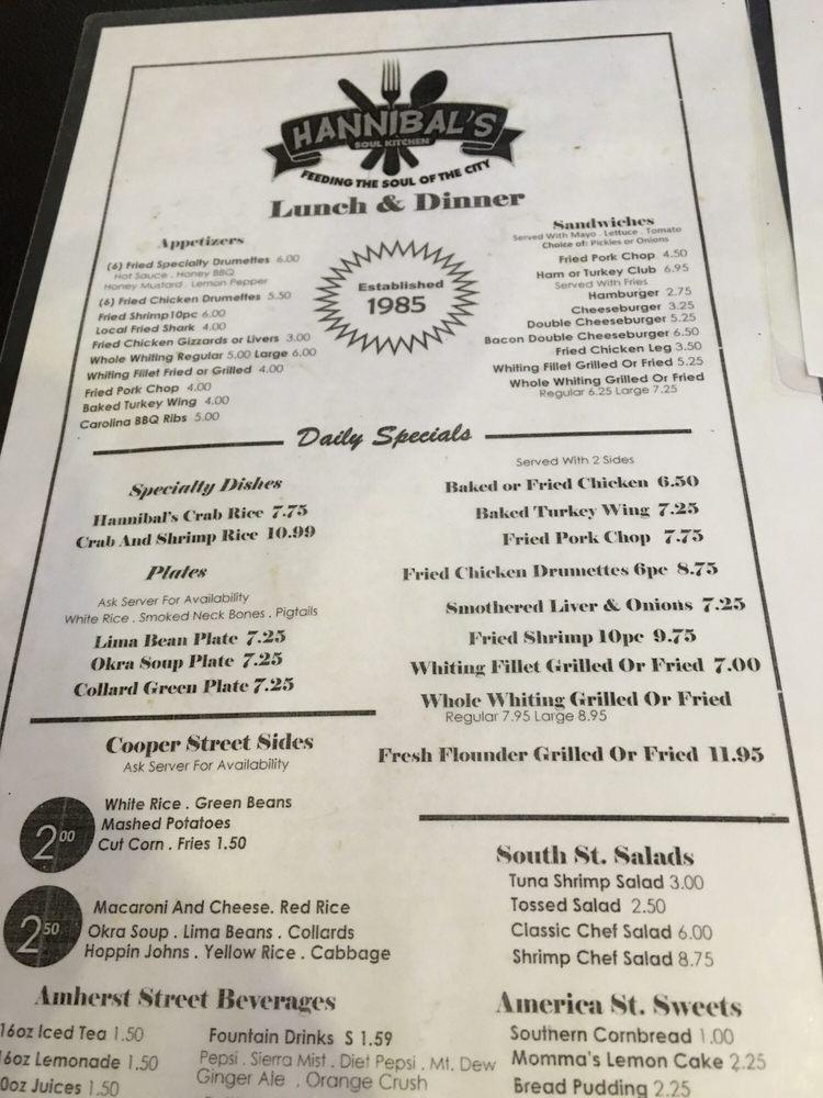 Menu at Hannibal's Kitchen BBQ, Charleston