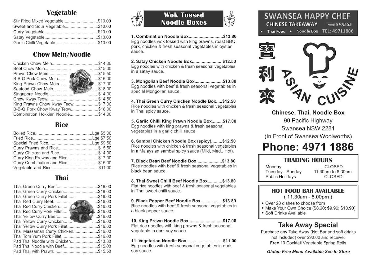 Menu at Swansea Happy Chef restaurant, Swansea