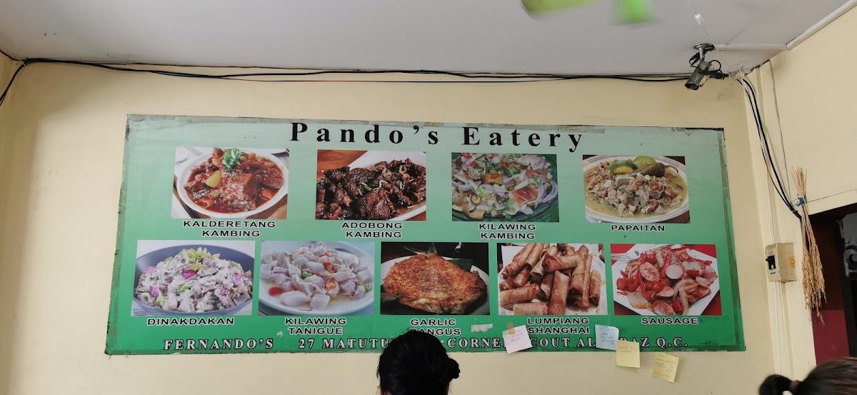 Menu at Pandos Eatery and Fernando's Kambingan restaurant, Quezon City