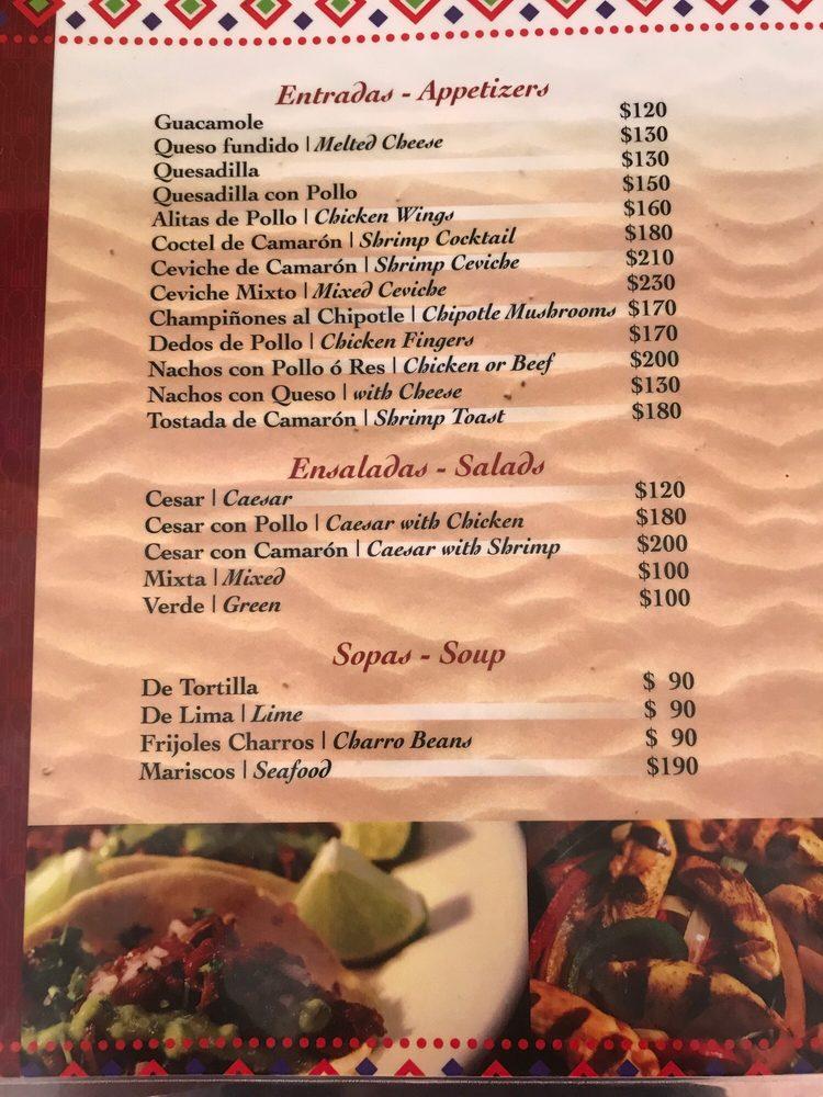 Menu at Papacito restaurant, Puerto Aventuras