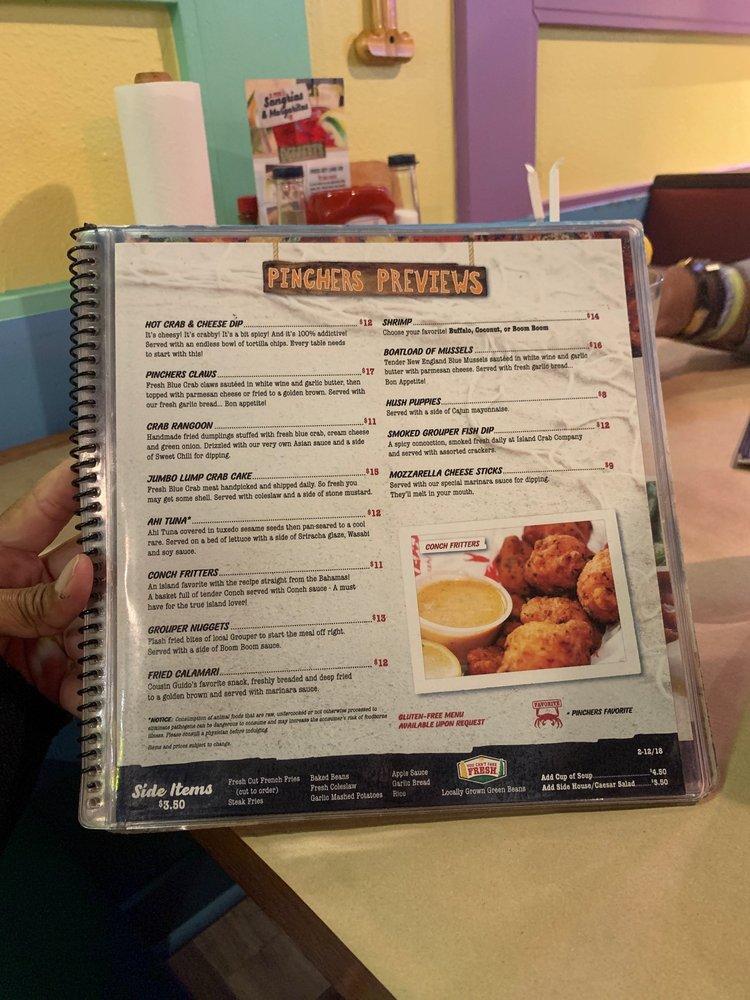 Menu at Pinchers restaurant, Venice, 900 Venetia Bay Blvd