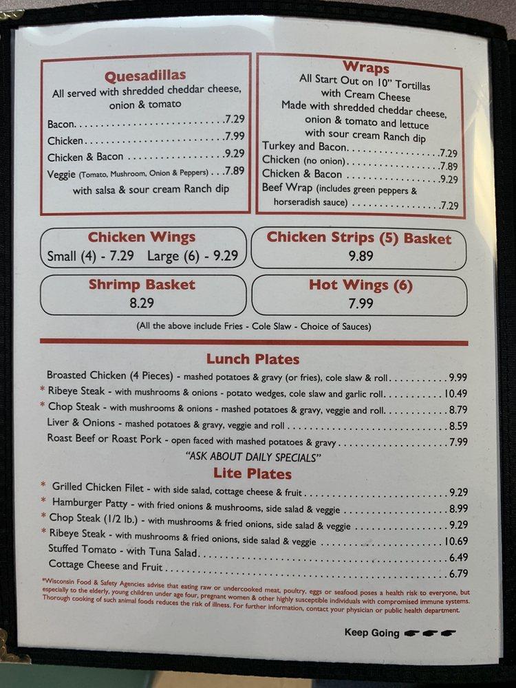 Menu at Sparks Grill restaurant, Montello