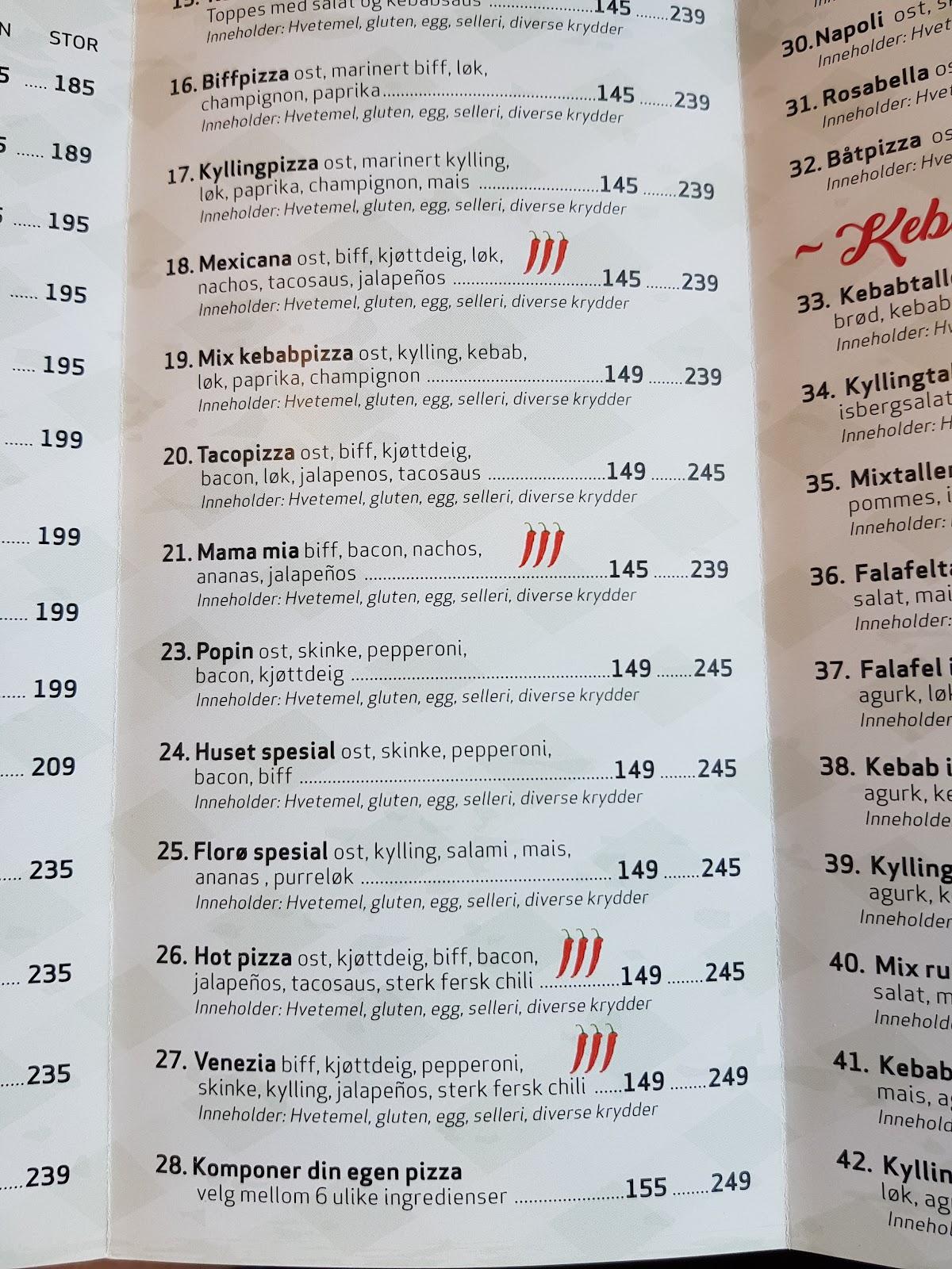 Menu at Amanda Pizza & Grill restaurant, Florø