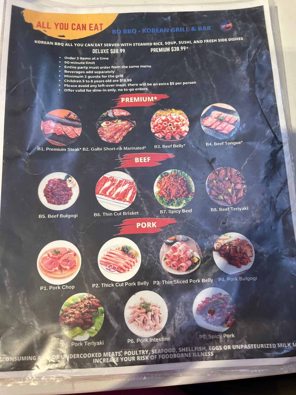 Carta de BO BBQ- Korean Grill & Bar, Corpus Christi