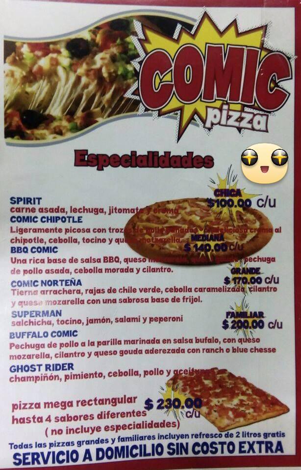 Menu at Comic Pizza restaurant, Apizaco