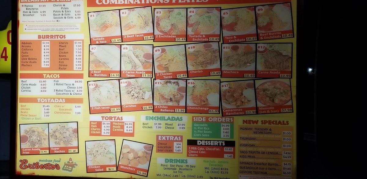 Carta del restaurante Eriberto's Mexican Food, Phoenix, 741 E Bell Rd